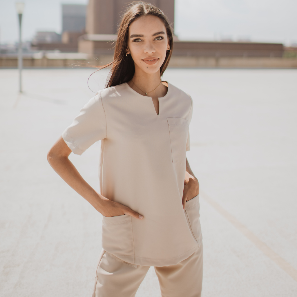 Scrub Top | Beige – Elora Scrubs